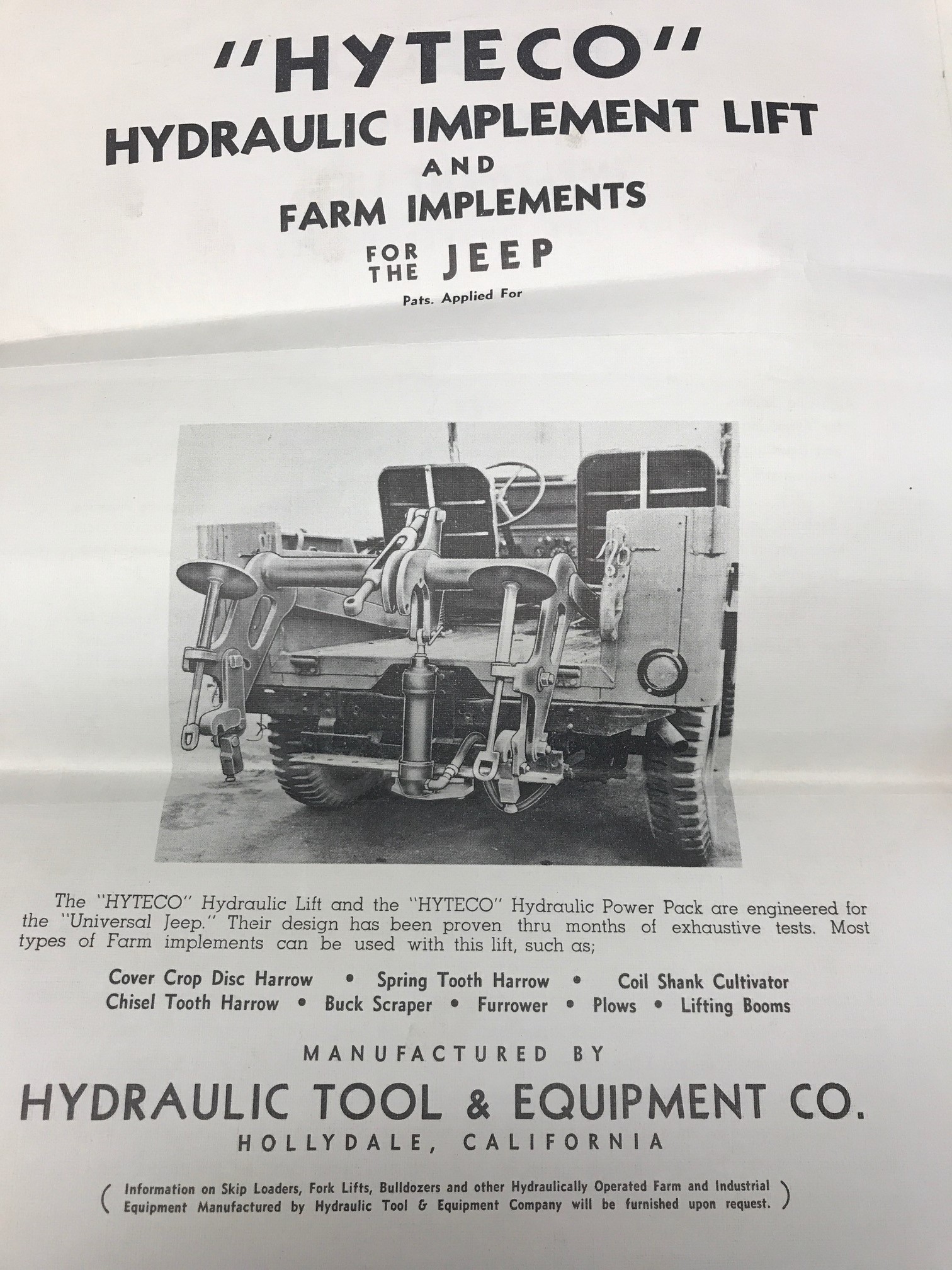 HYTECO – Hydraulic Implement Lift for the Jeep – FarmJeep.com